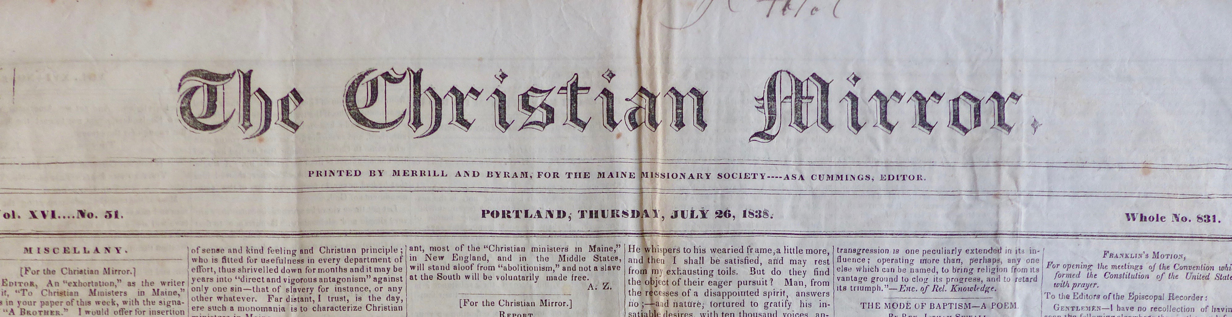 A letter from Edina (Liberia), dated May 2, 1838